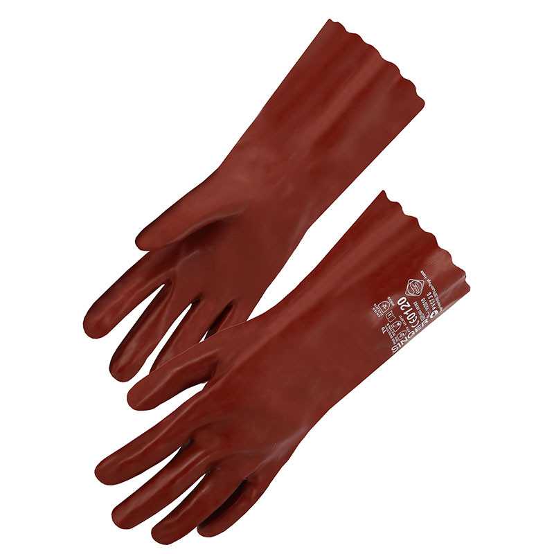 Gants en PVC rouge résistants et certifiés EN 374
