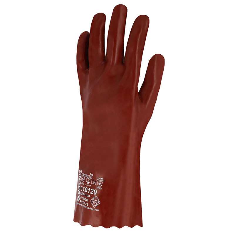 Gants en PVC rouge résistants et certifiés EN 374